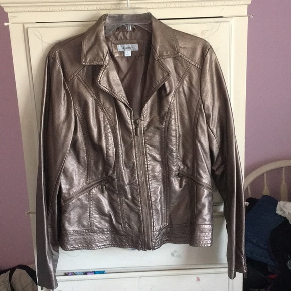 Dress Barn | Jackets & Coats | Bronze Metallic Faux Leather Jacket ...